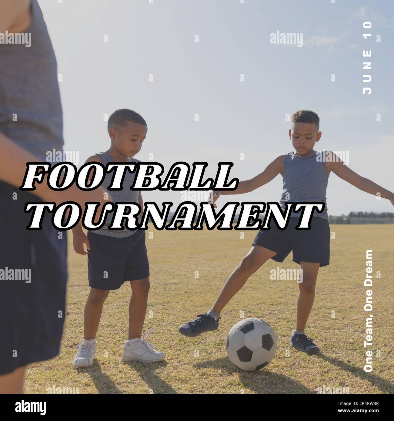 Composition of football tournament text over diverse male soccer ...