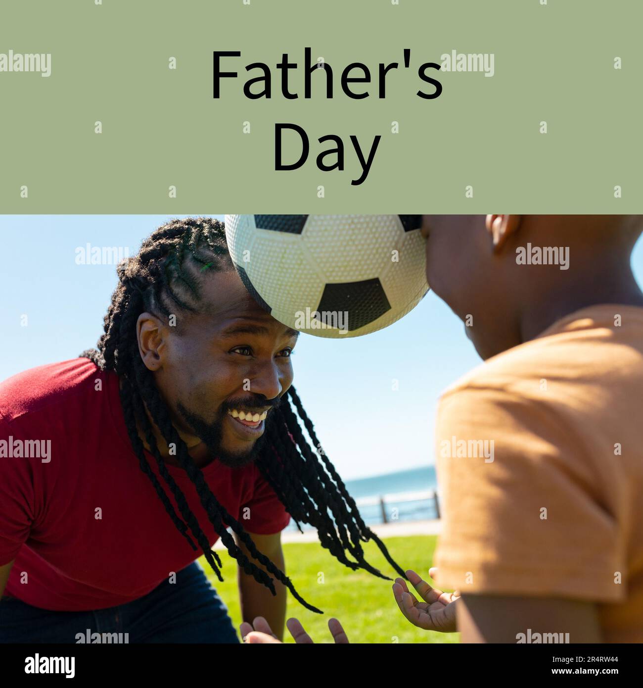 Composition of father's day text over african american man with son ...