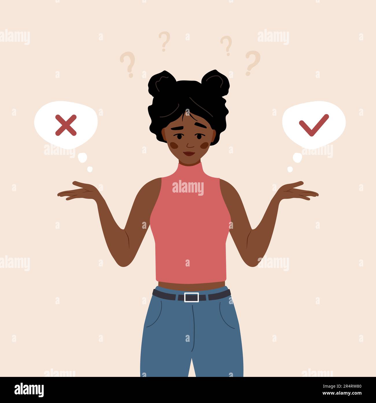 Young african girl choose yes or no. Woman making decision in doubt ...