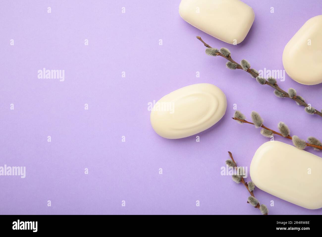 Different white soaps with willow. A lot of solid soap for hygiene and ...