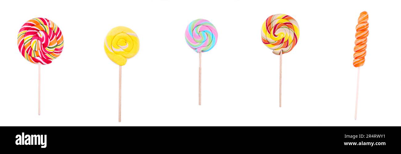 Set of colorful lollipop isolated on white background. Studio shot. Top ...
