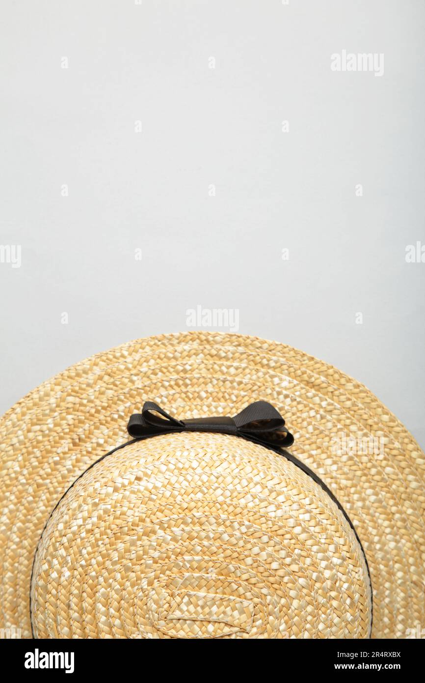 Top view of straw beach hat with black ribbon. Top view Stock Photo - Alamy
