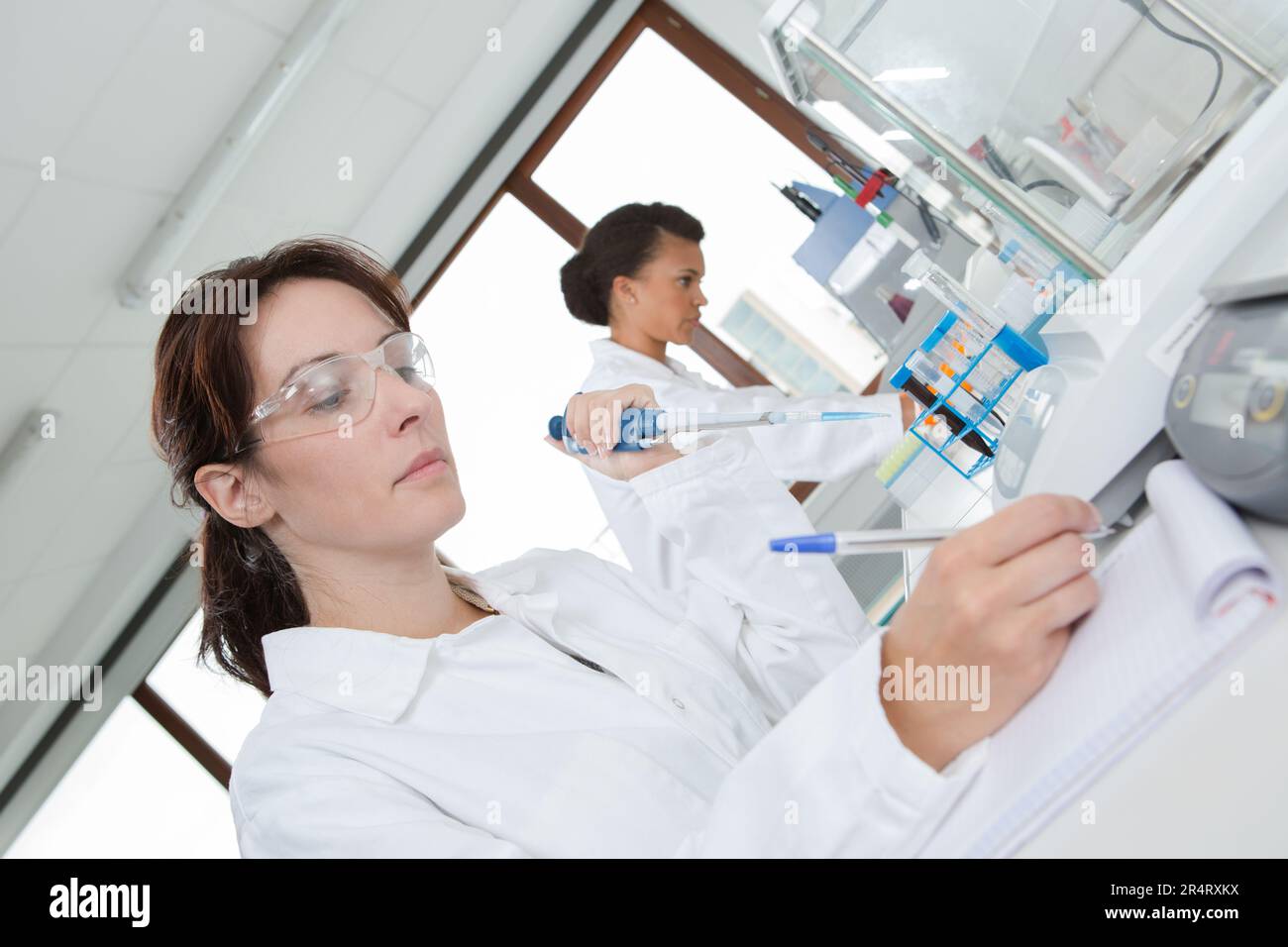 female working writing report in lab Stock Photo - Alamy