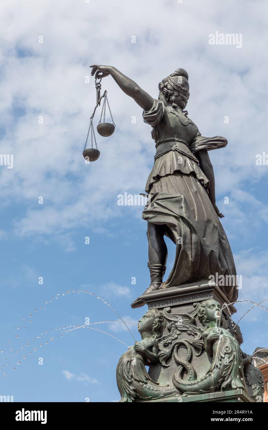 Frankfurt, Germany - May 24, 2023: lady justice in Frankfurt with sword ...