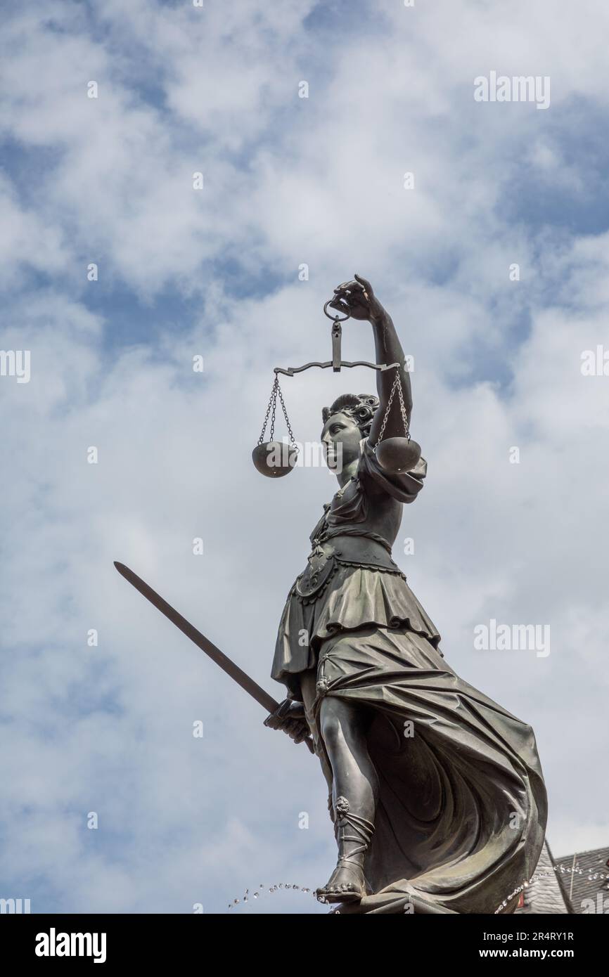 Frankfurt, Germany - May 24, 2023: lady justice in Frankfurt with sword ...