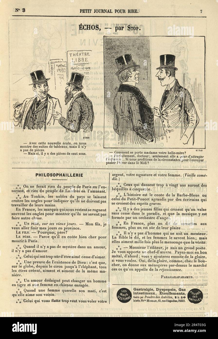 Page from vintage French comic paper, Cartoon, Echoes, Smartly dressed ...