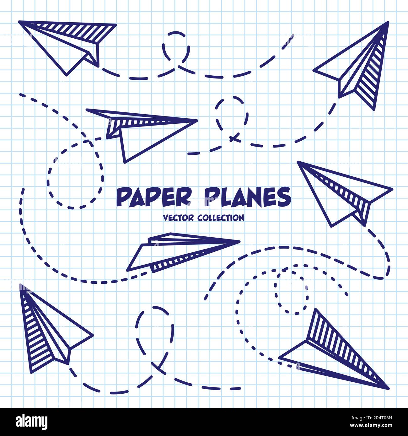 Hand drawn planes on checkered paper sheet. School notebook for drawing ...