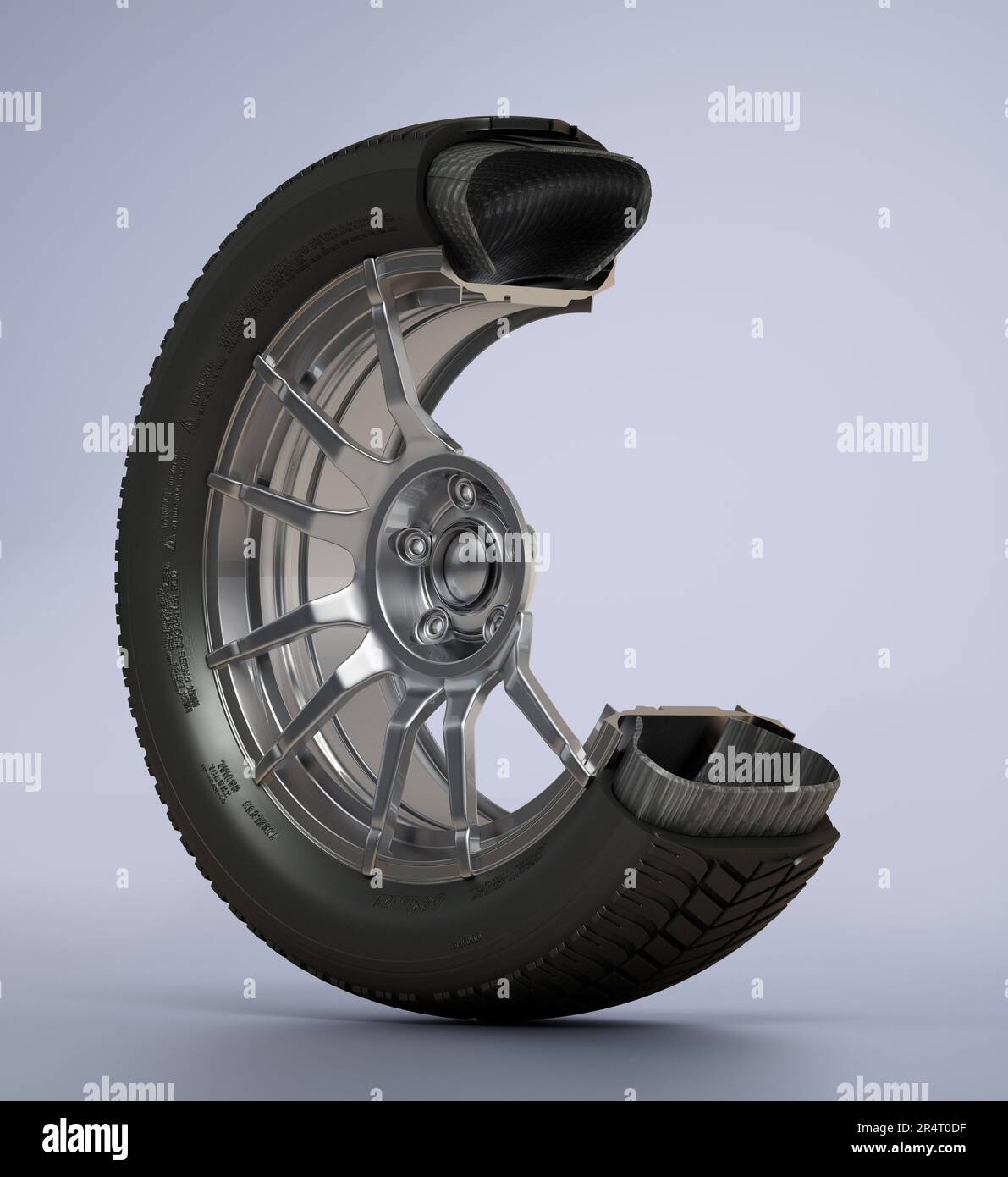 Illustration showing inner structure of car tyre and wheel on gray ...