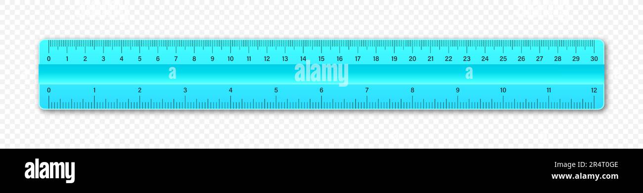 Realistic plastic ruler with measurement scale and divisions, measure ...