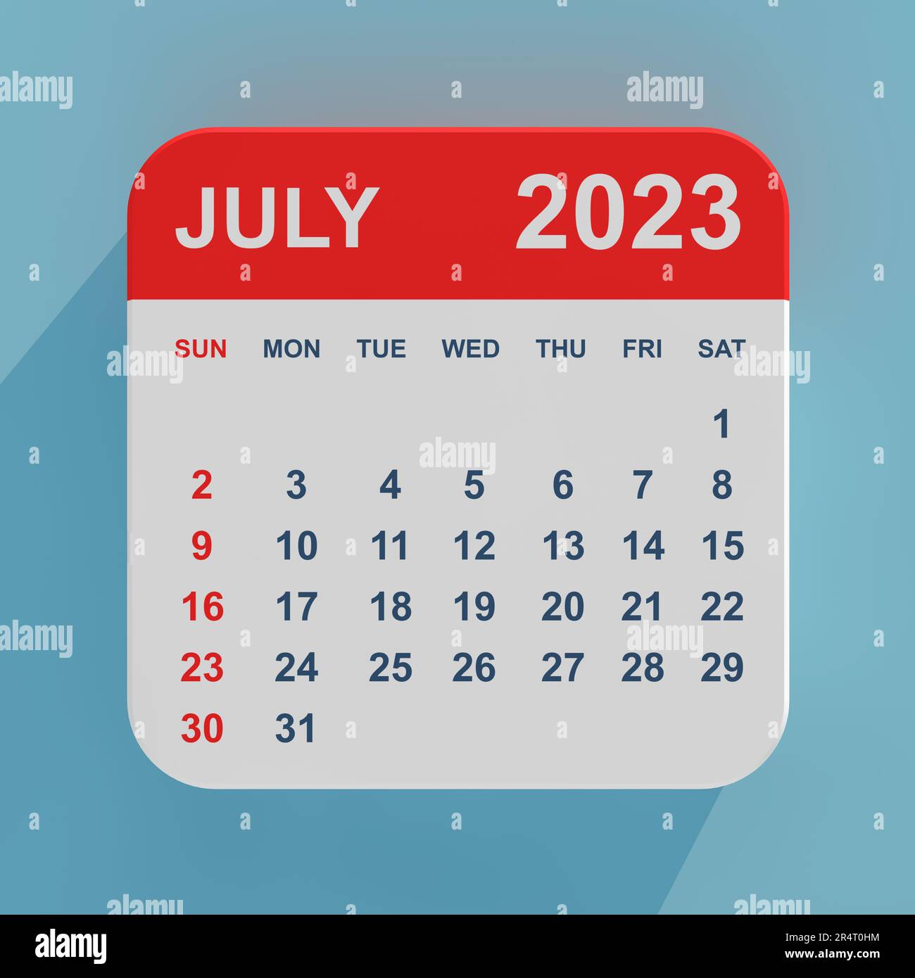 July calendar icon rendering hi-res stock photography and images - Alamy