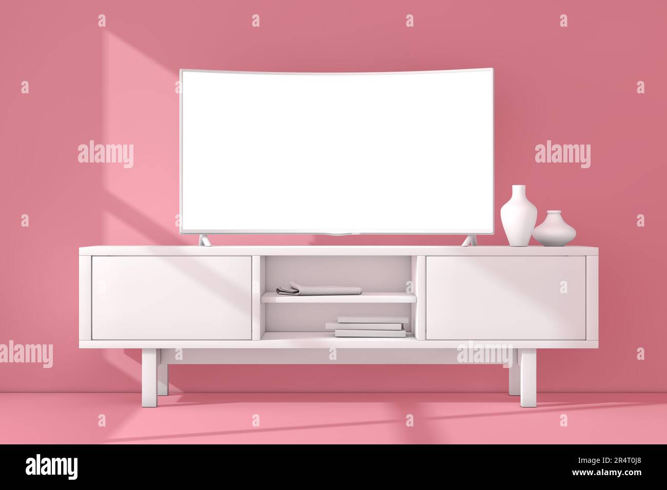 White Modern Curved Led or LCD Smart TV Screen Mockup above White ...