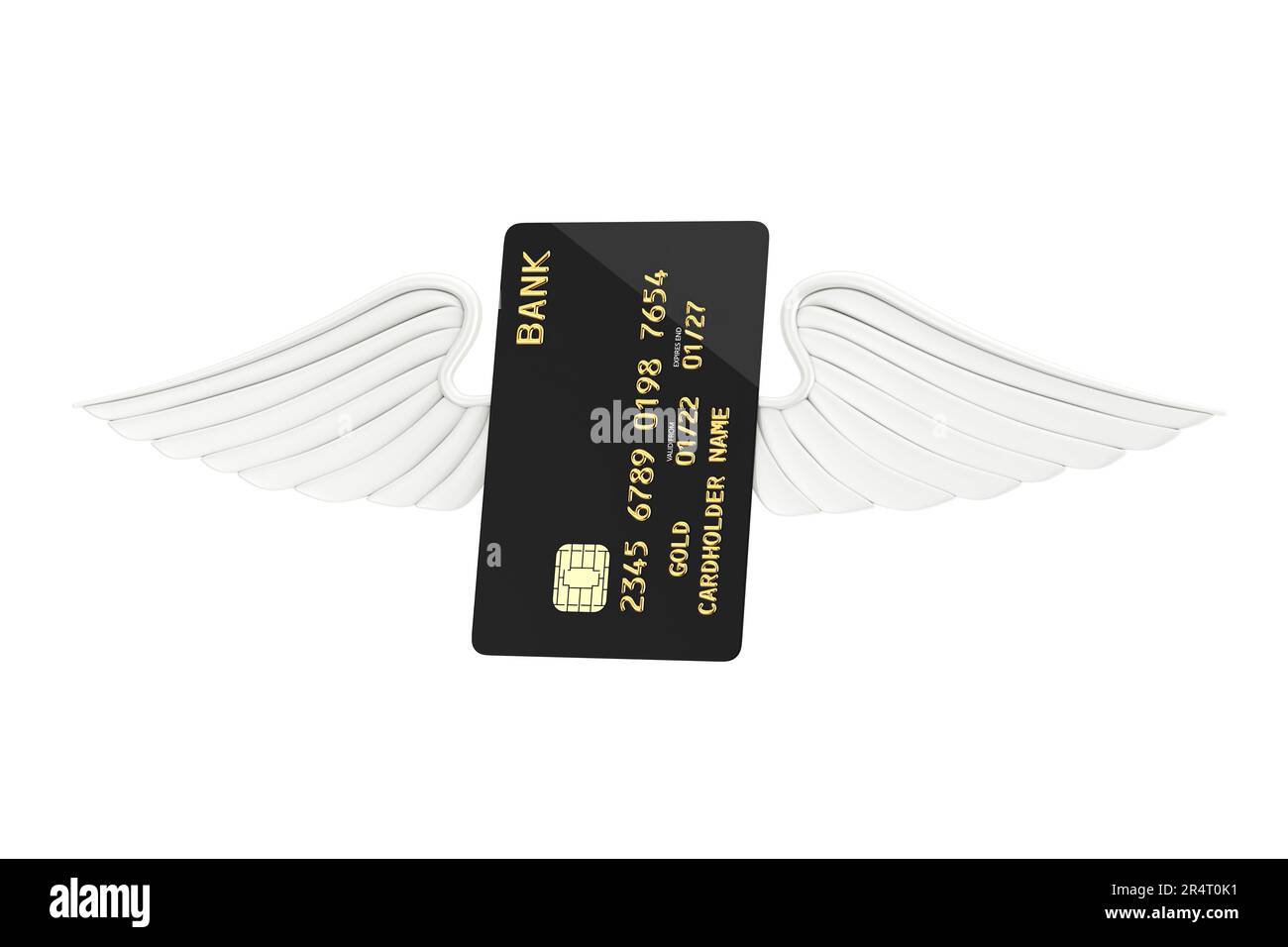 Black Plastic Golden Credit Card with Chip and Angel Wings on a white ...