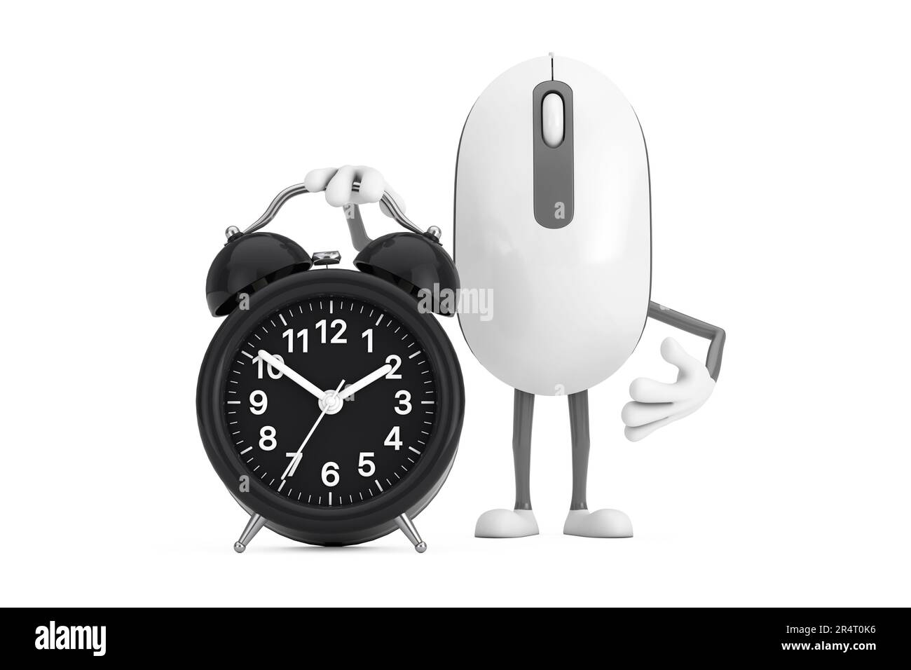Computer Mouse Cartoon Person Character Mascot with Alarm Clock on a ...