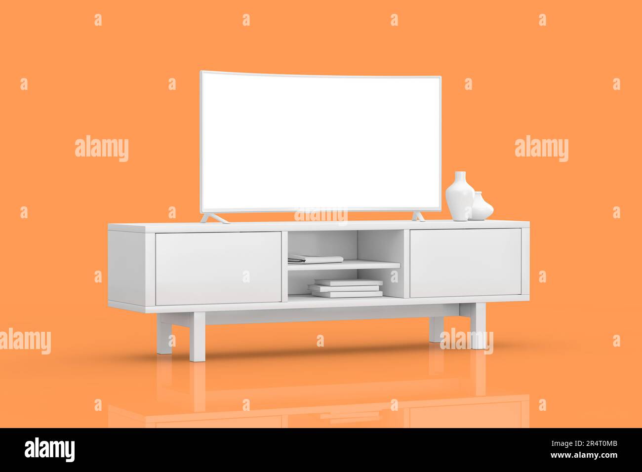 White Modern Curved Led or LCD Smart TV Screen Mockup above White ...