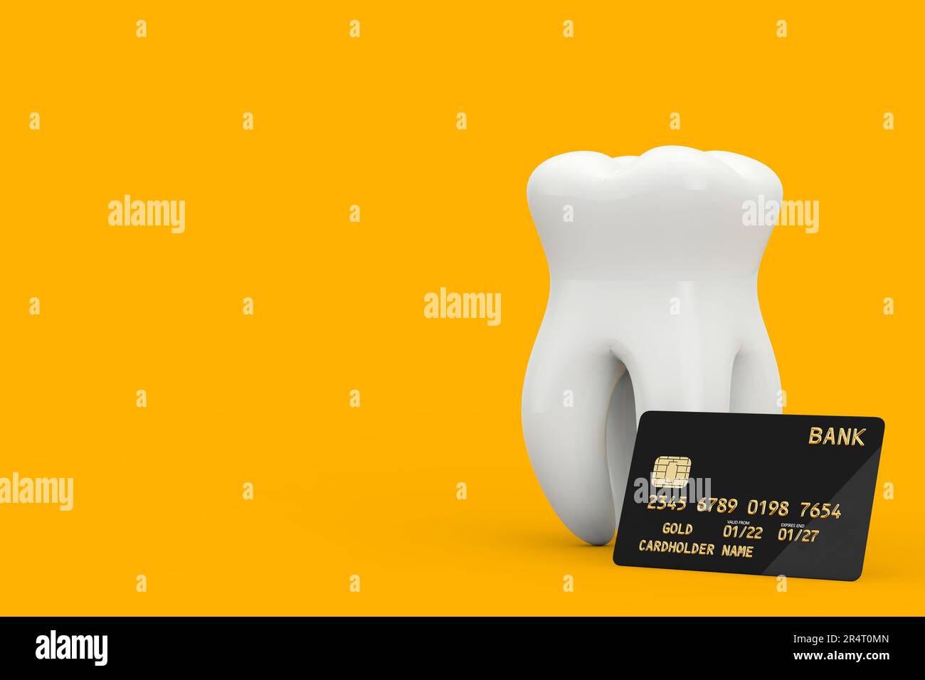 Big White Tooth with Black Plastic Golden Credit Card with Chip on a ...