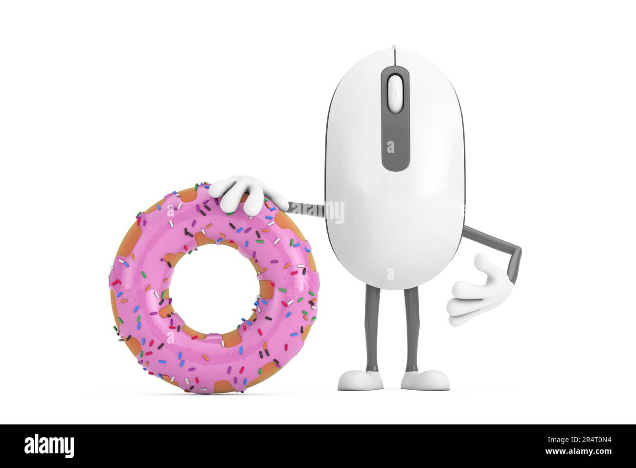 Computer Mouse Cartoon Person Character Mascot with Big Strawberry Pink ...