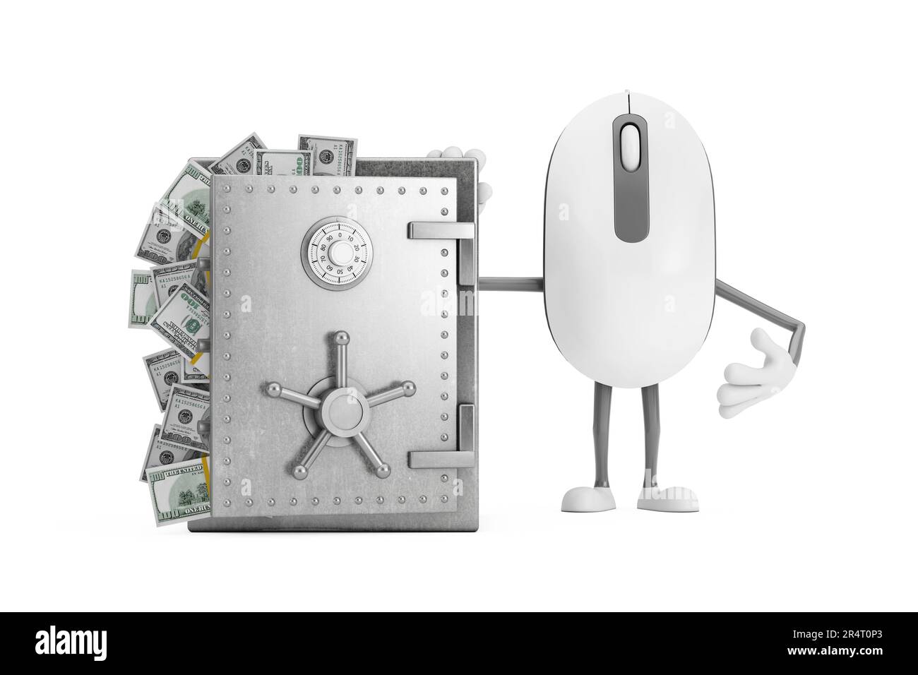Computer Mouse Cartoon Person Character Mascot with Vault or Safe Box ...