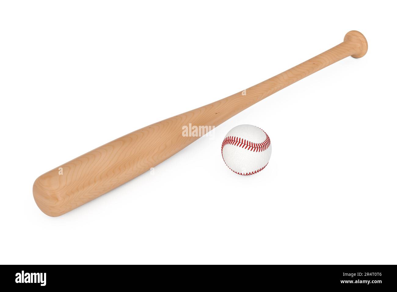 White Baseball Ball and Wooden Bat on a white background. 3d Rendering ...