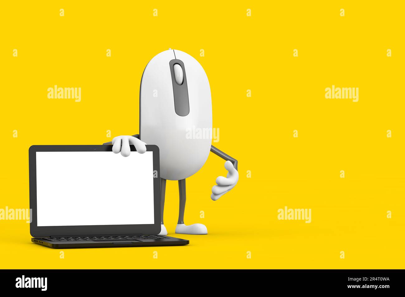 Computer Mouse Cartoon Person Character Mascot with Modern Laptop ...