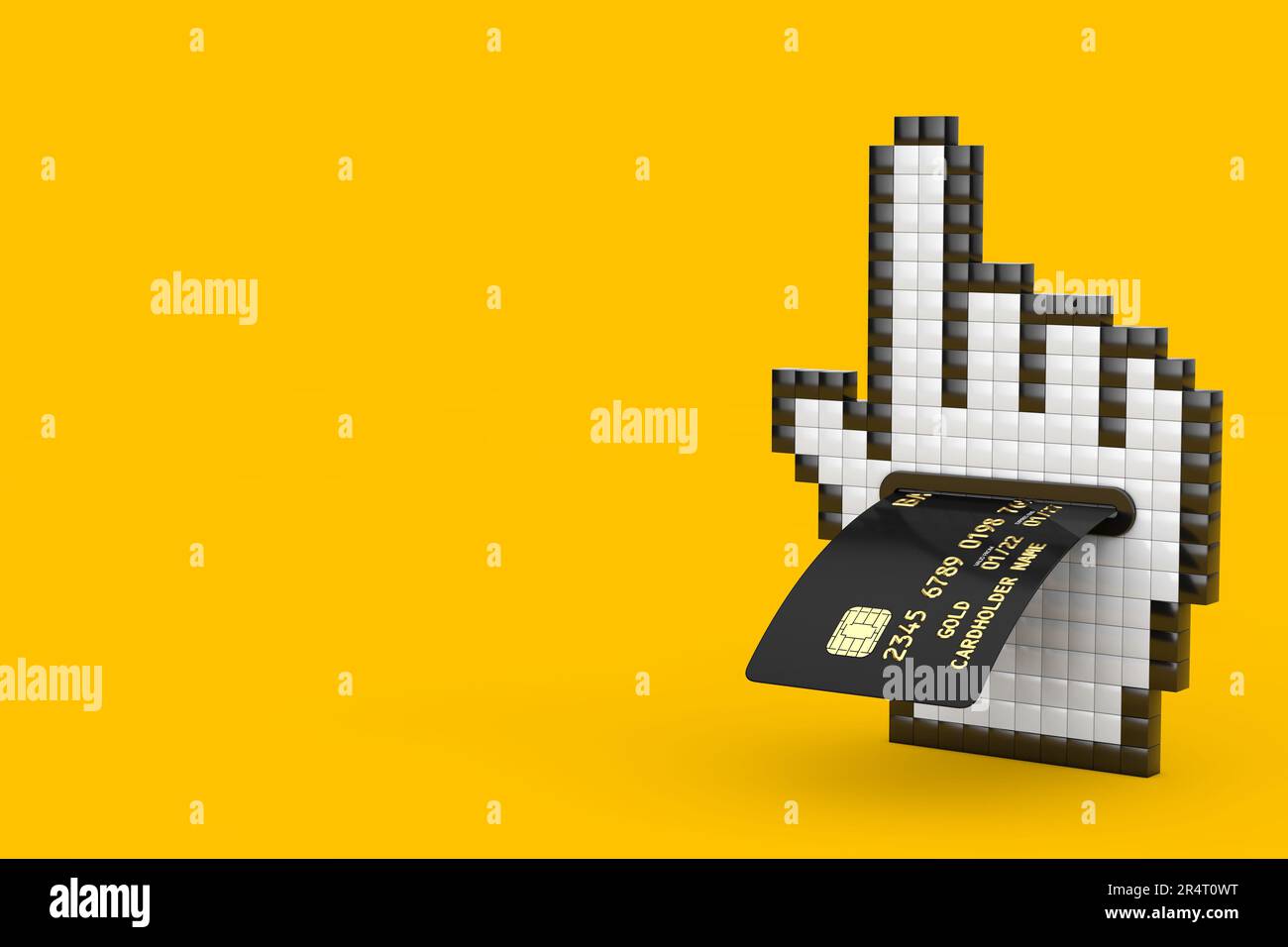 Pixel Hand Cursor Icon with Black Plastic Golden Credit Card with Chip ...