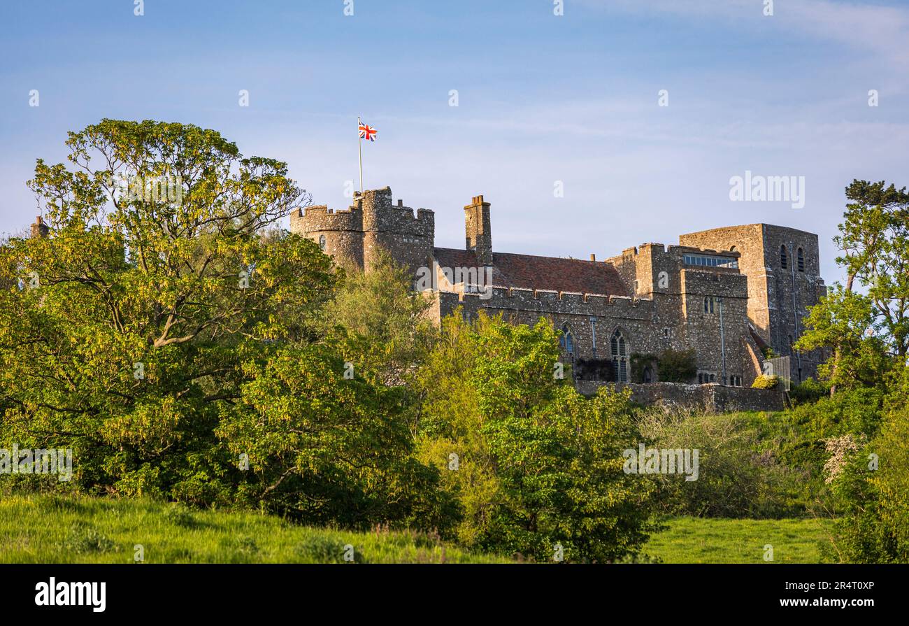 View of Lympne Castle and the ruins of the Roman Stutfall castle near ...