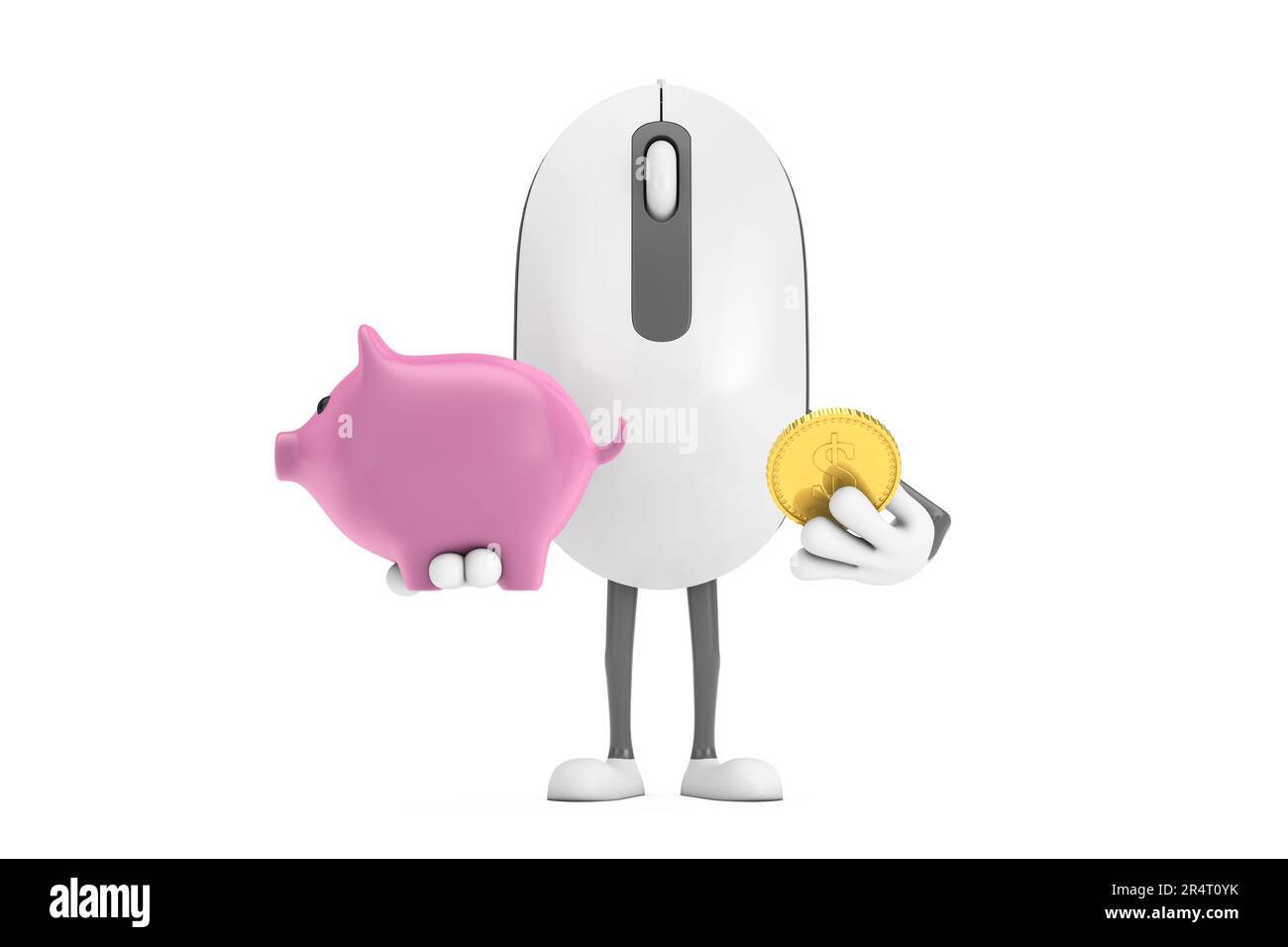 Computer Mouse Cartoon Person Character Mascot with Piggy Bank and ...