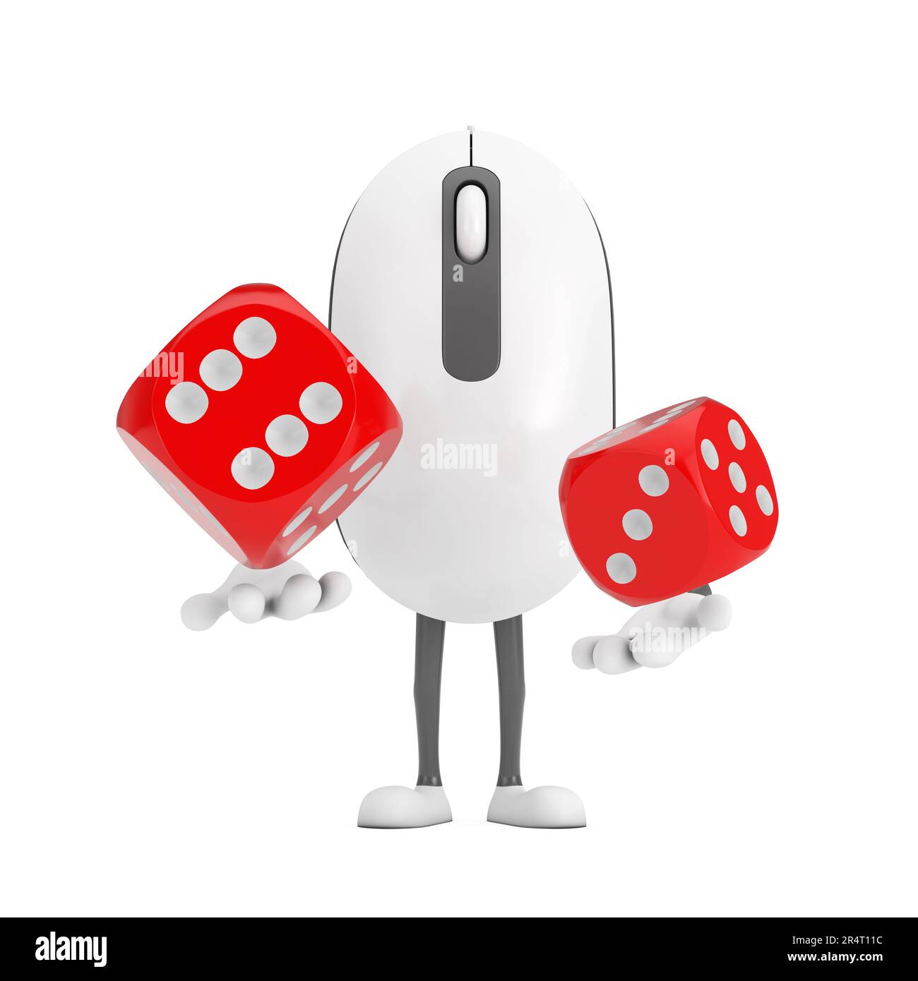 Computer Mouse Cartoon Person Character Mascot with Red Game Dice Cubes ...