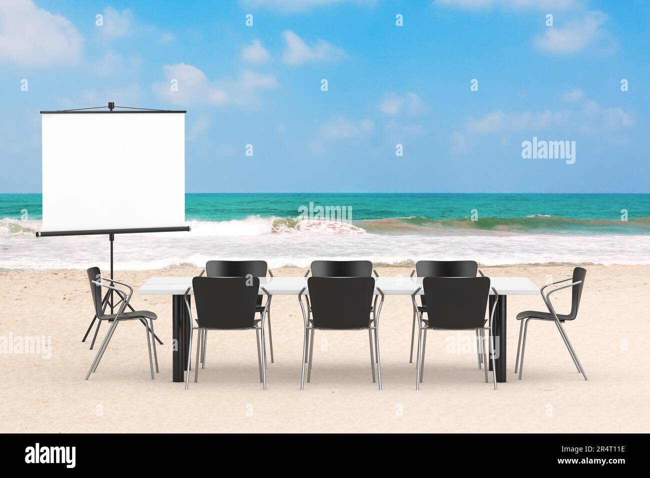 Projection Screen, Table and Chairs as Office Concept on an Ocean or ...