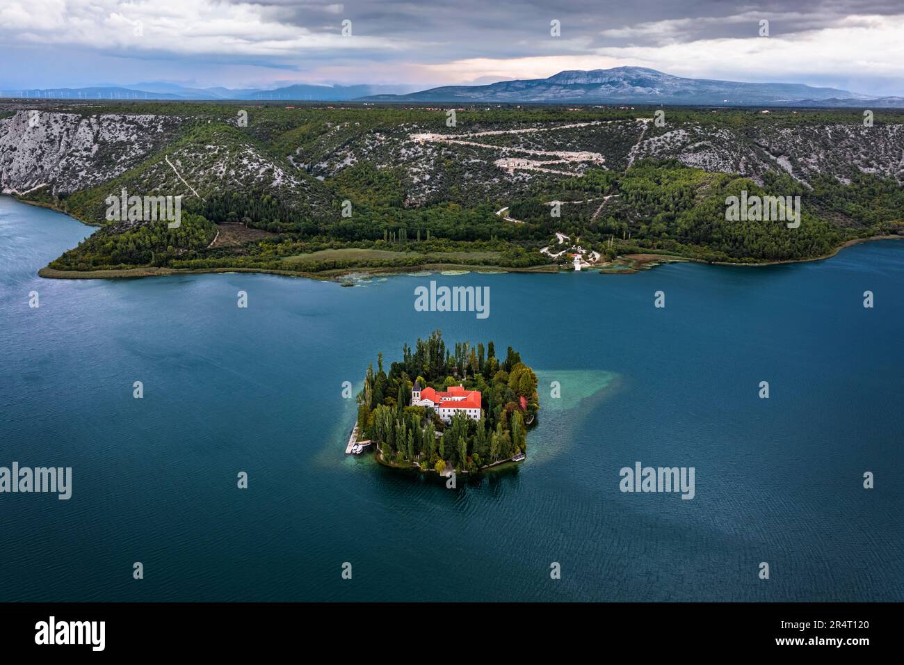 Visovac, Croatia - Aerial view of Visovac Christian monastery in Krka ...