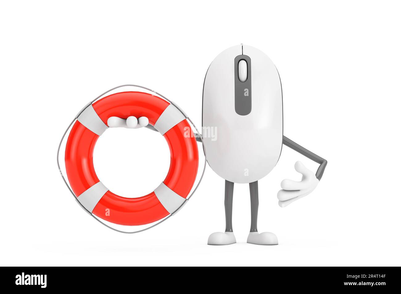 Computer Mouse Cartoon Person Character Mascot with Life Buoy on a ...