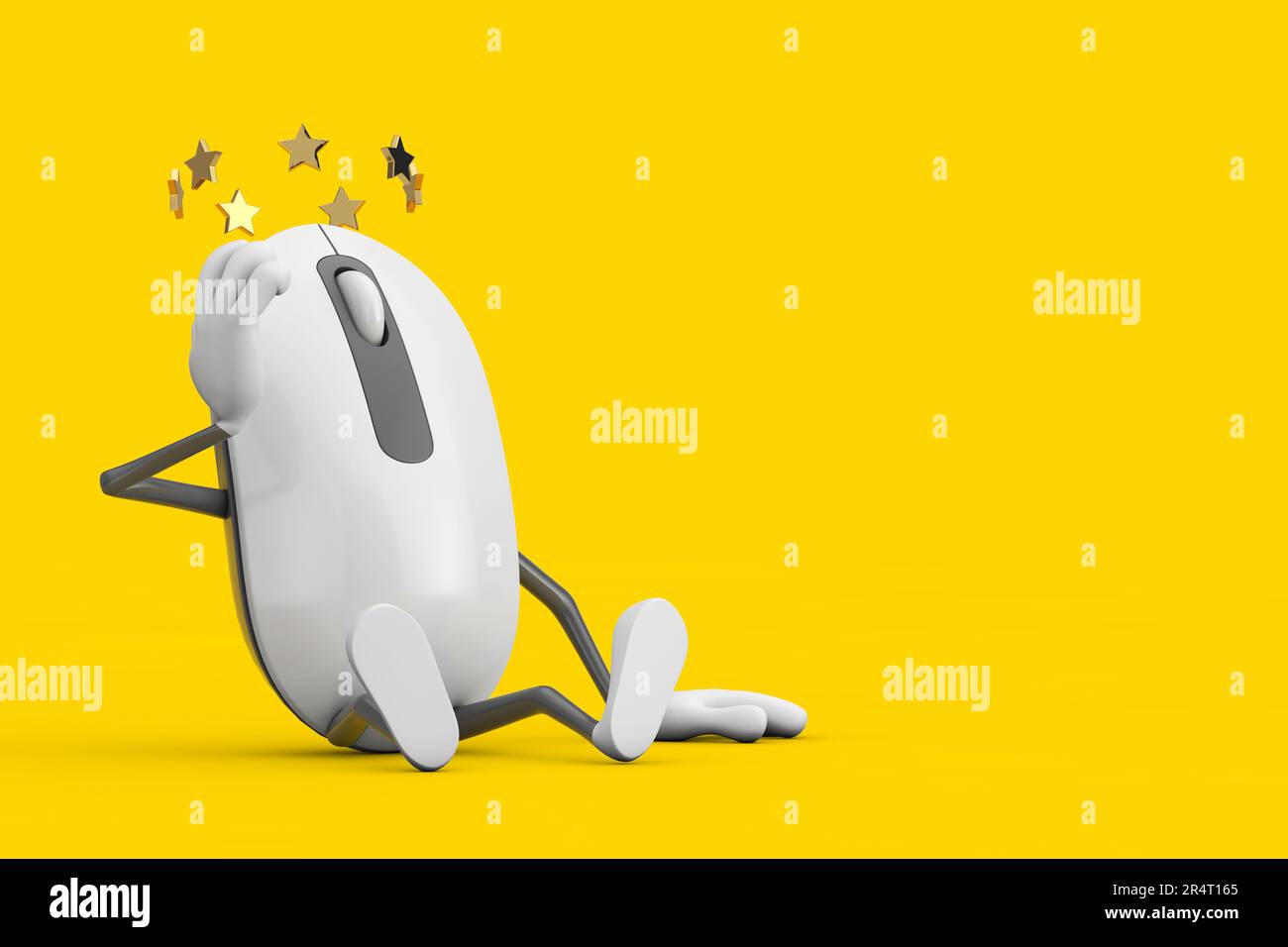 Seated Computer Mouse Cartoon Person Character Mascot with Stars Around ...