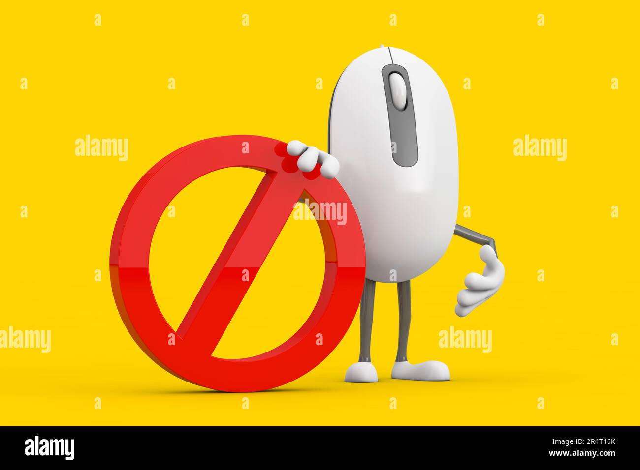 Computer Mouse Cartoon Person Character Mascot with Red Prohibition or ...