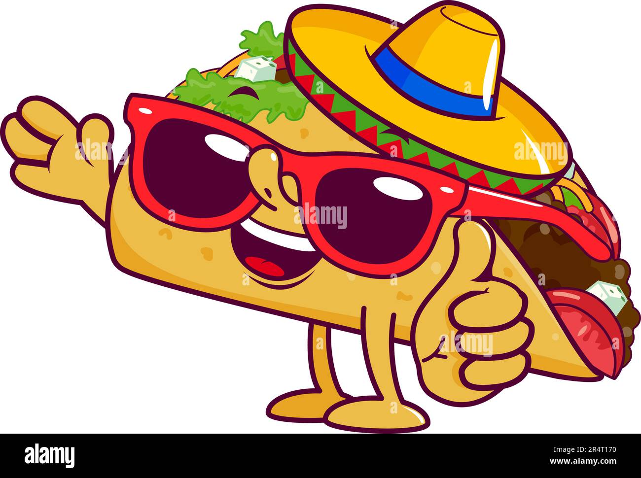 Cartoon Mexican taco character with sombrero hat and sunglasses. Vector ...