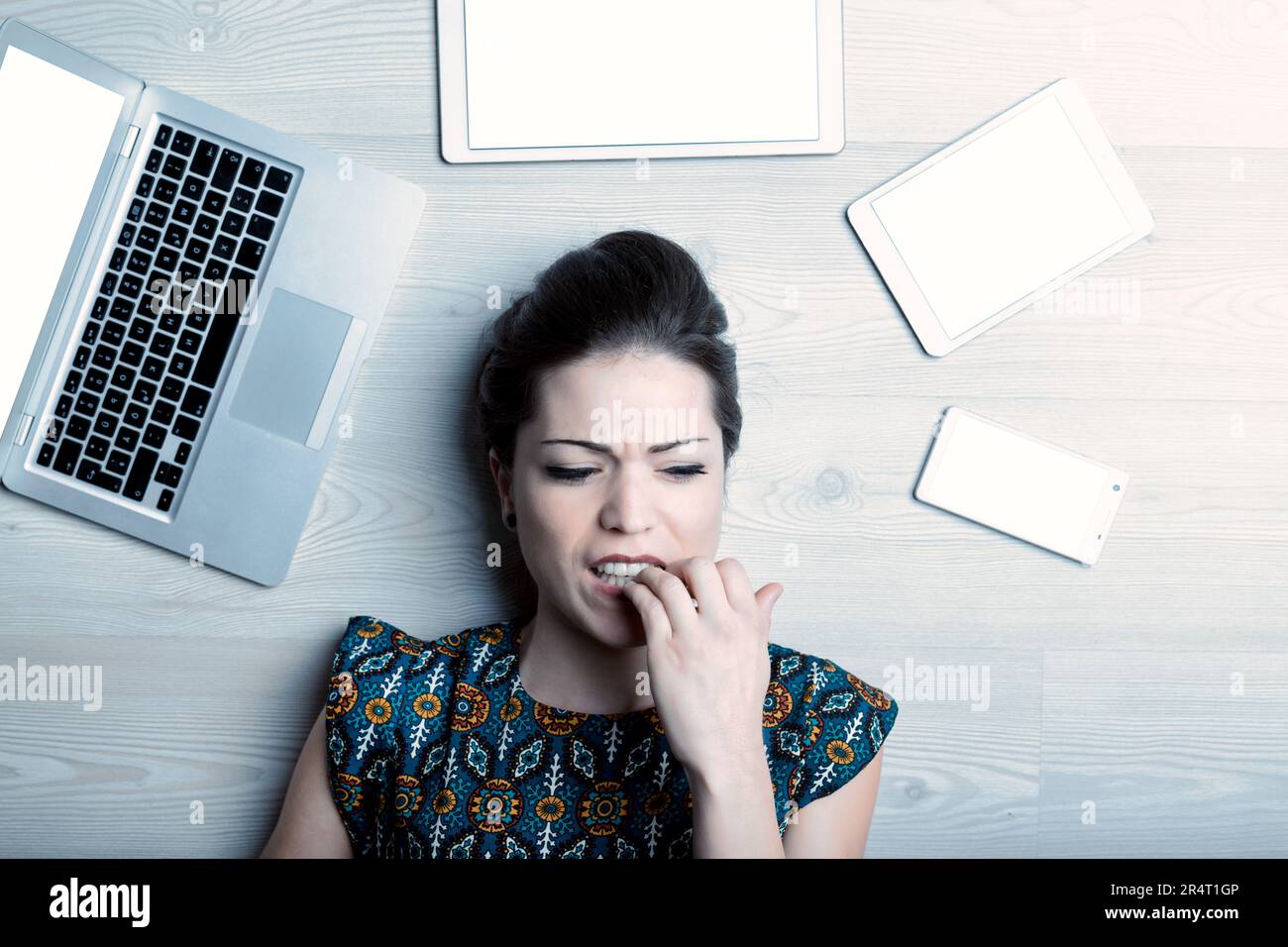 Overhead shot of a young woman, a communication, advertising, graphic ...