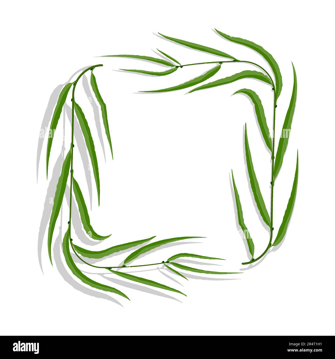 Willow tree frame with green leaves. Cartoon border for greeting card ...