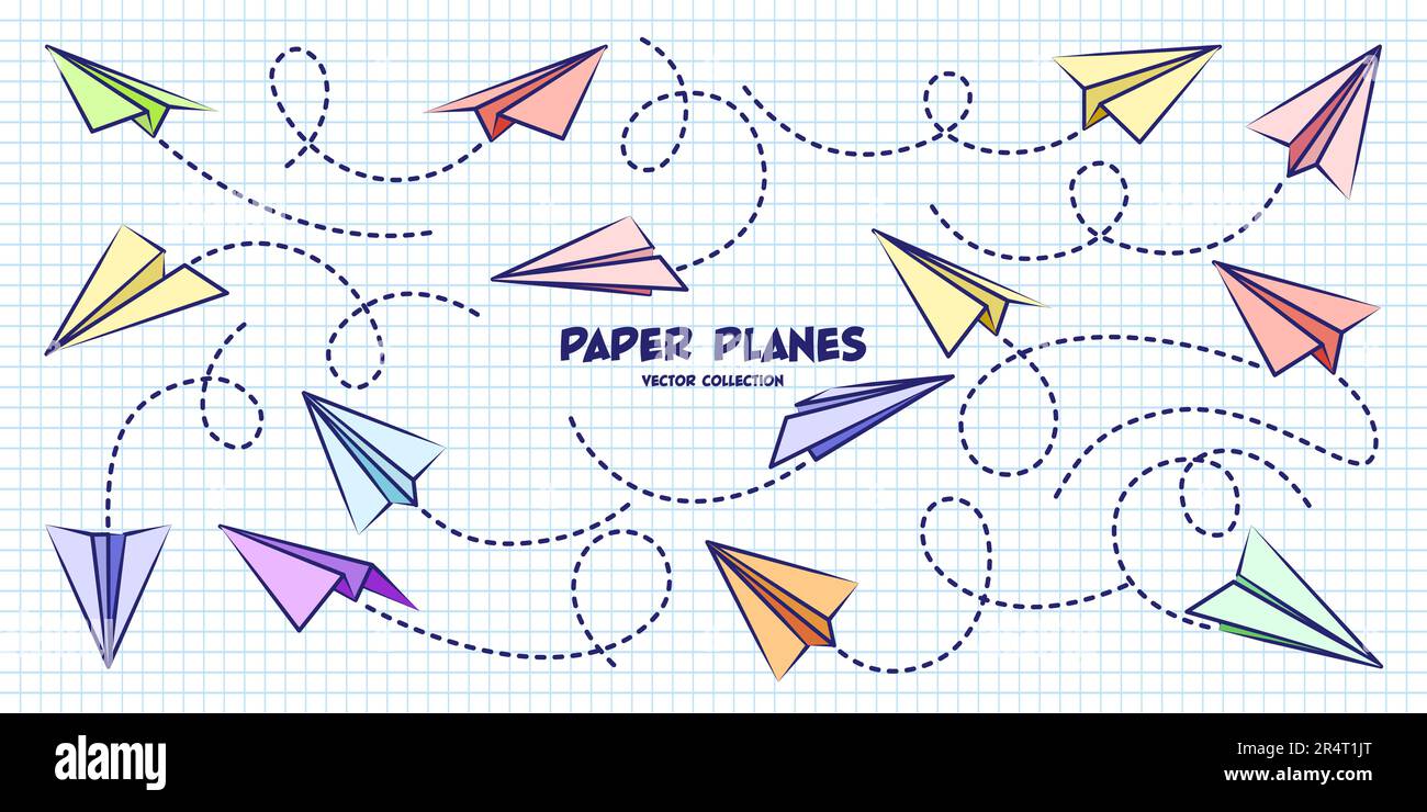 Hand drawn planes on checkered paper sheet. School notebook for drawing ...