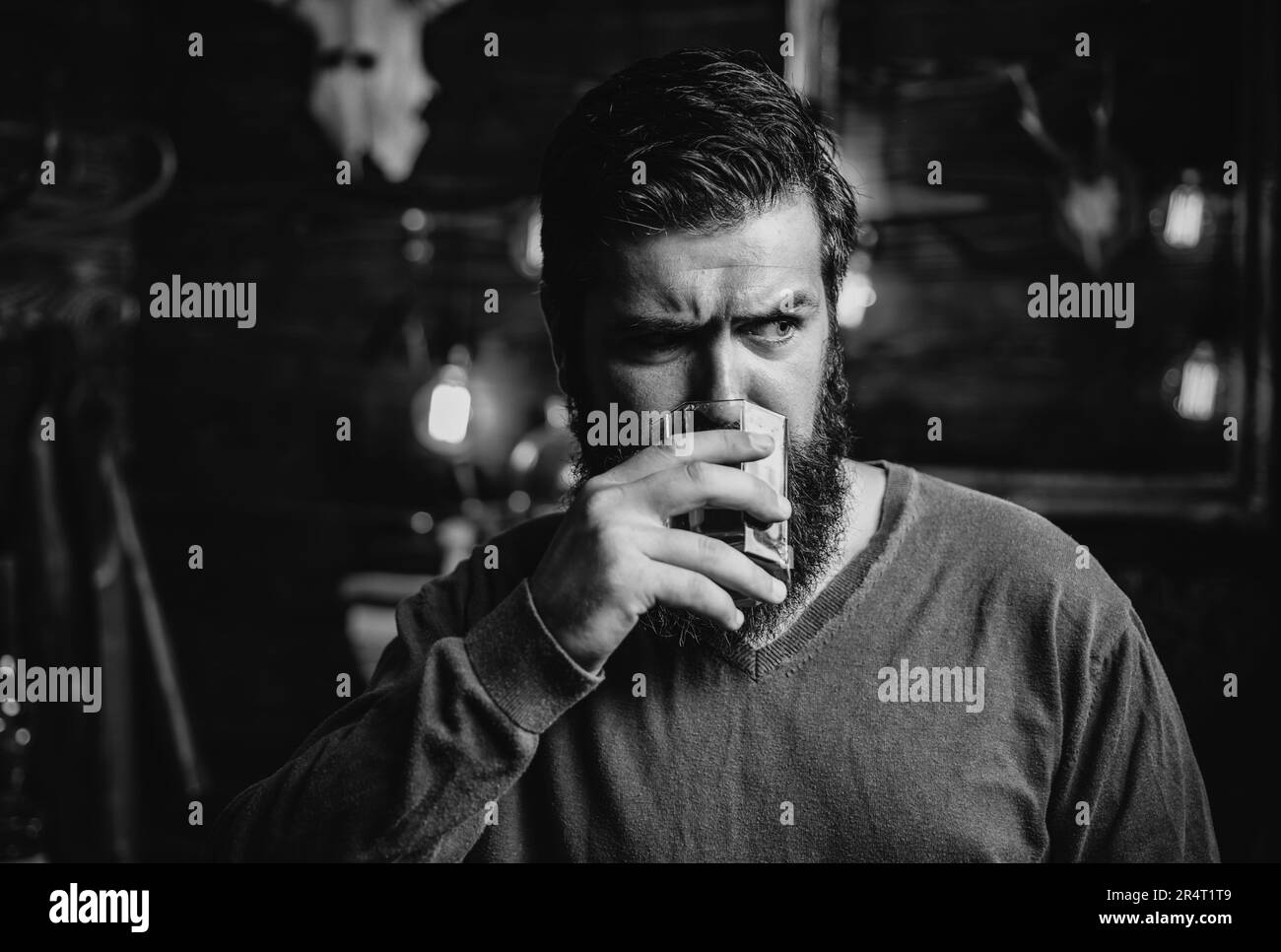Man with alcohol drink at home. Drinking man. Barman hipster. Alcohol ...
