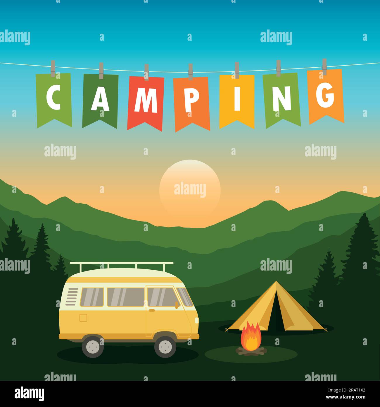 camping adventure in the wilderness tent and camper van on forest ...