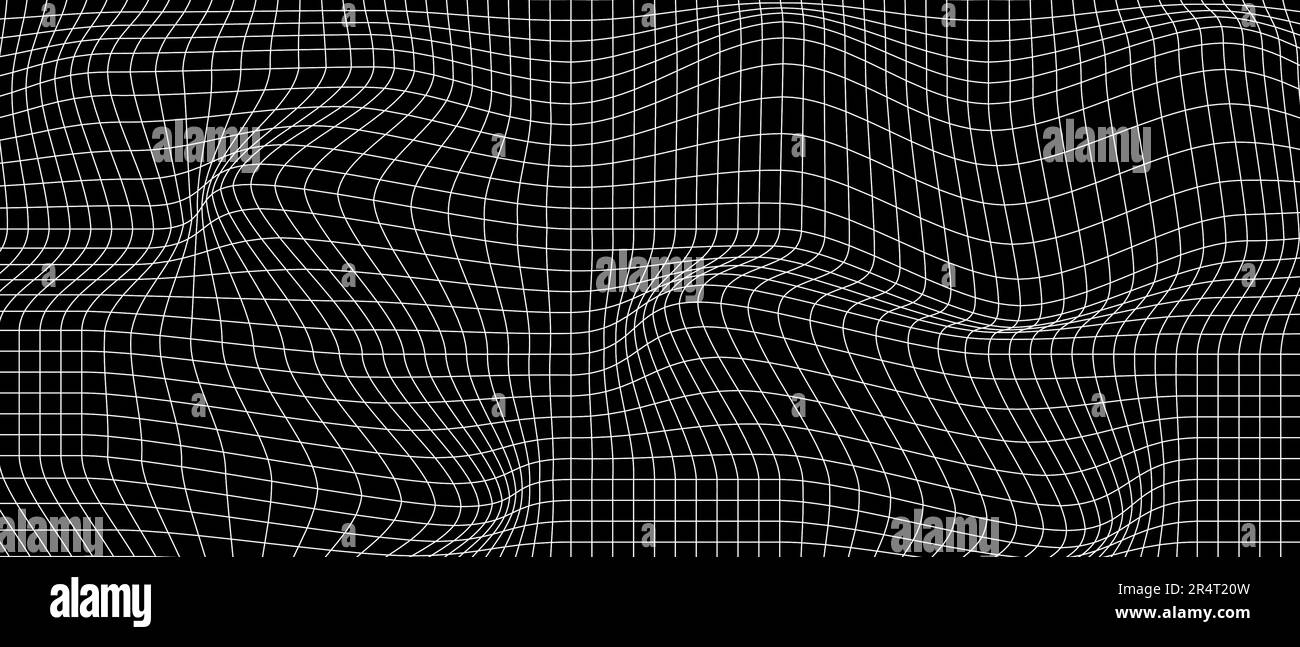Distorted white grid on black background. Waved mesh texture. Fish net ...