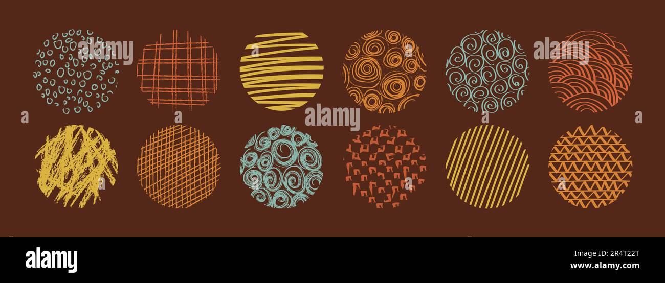 Abstract circle shapes drawn with a brush with loop, drops, spots ...