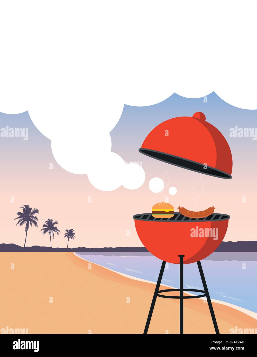 summer time barbeque grill on tropical palm beach Stock Vector Image ...