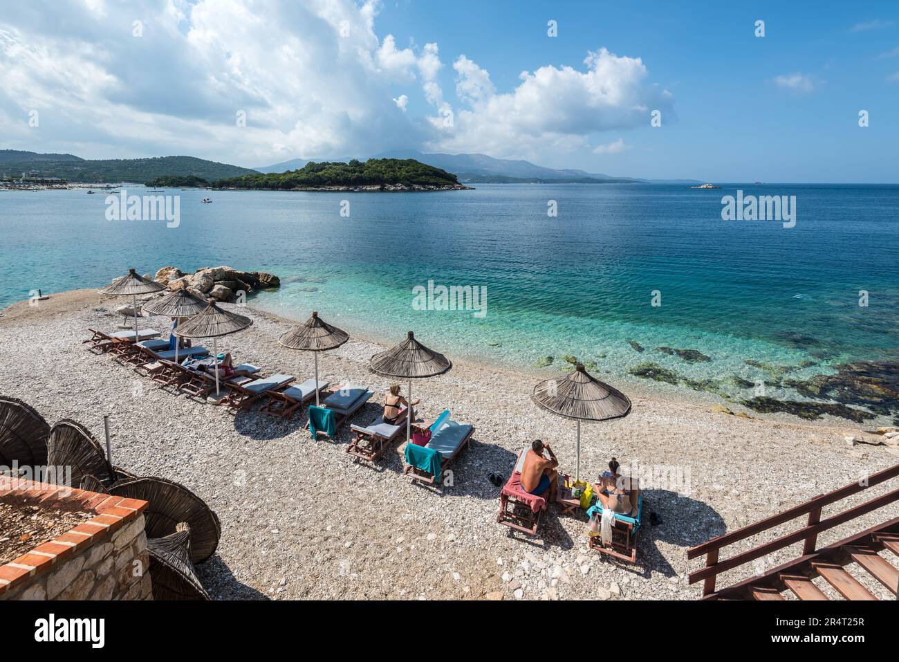 Ksamil, Albania - September 20, 2021: People on the beach and beautiful ...