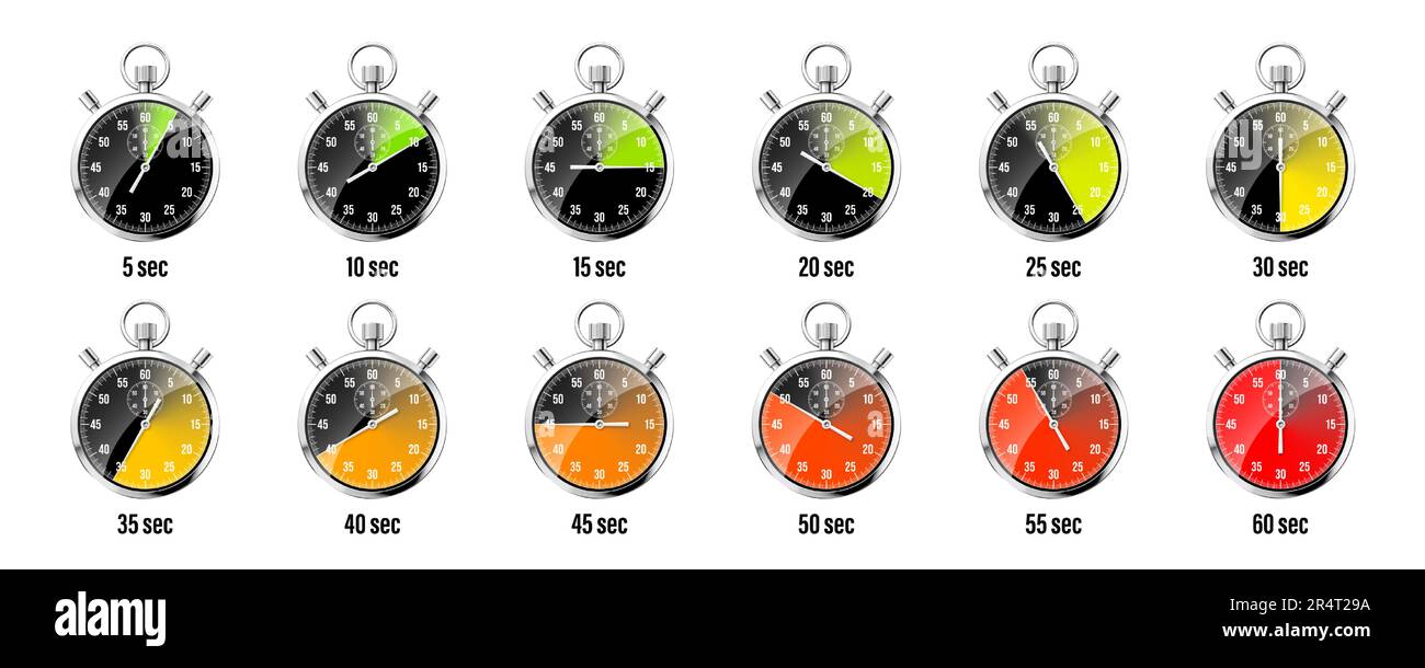 Realistic classic stopwatch. Shiny metal chronometer, time counter with ...