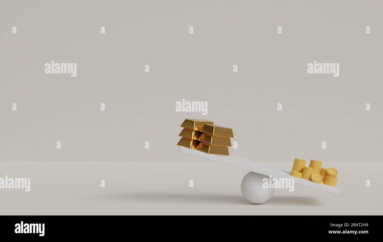 Dollar, gold coins vs gold bars on the scale, heavier gold weights ...