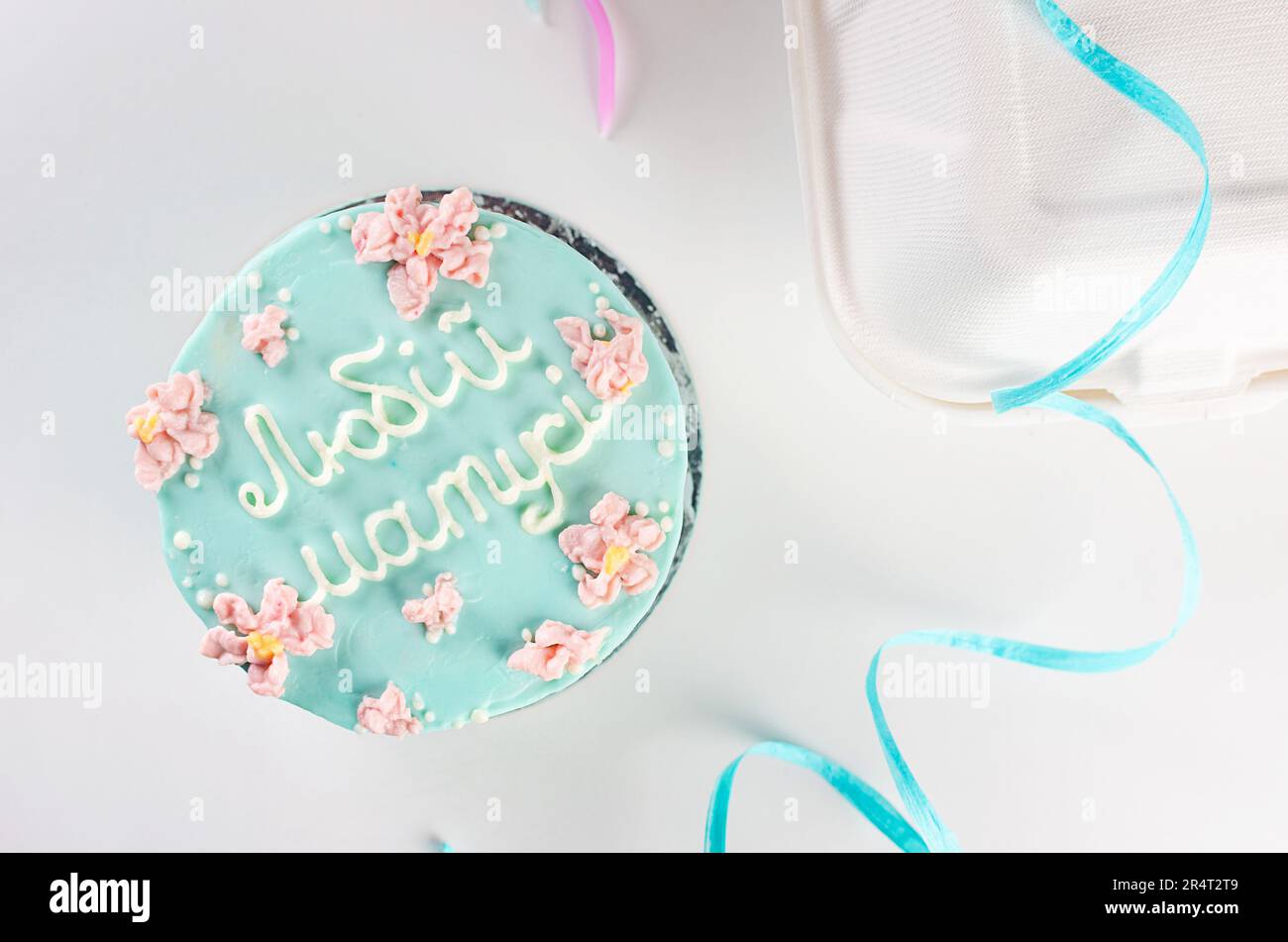 Trendy bento cake pastel color with cute decor on light background ...