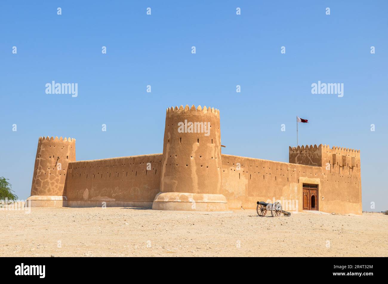 External view of the historical Al Zubarah fort in Qatar with an cannon ...