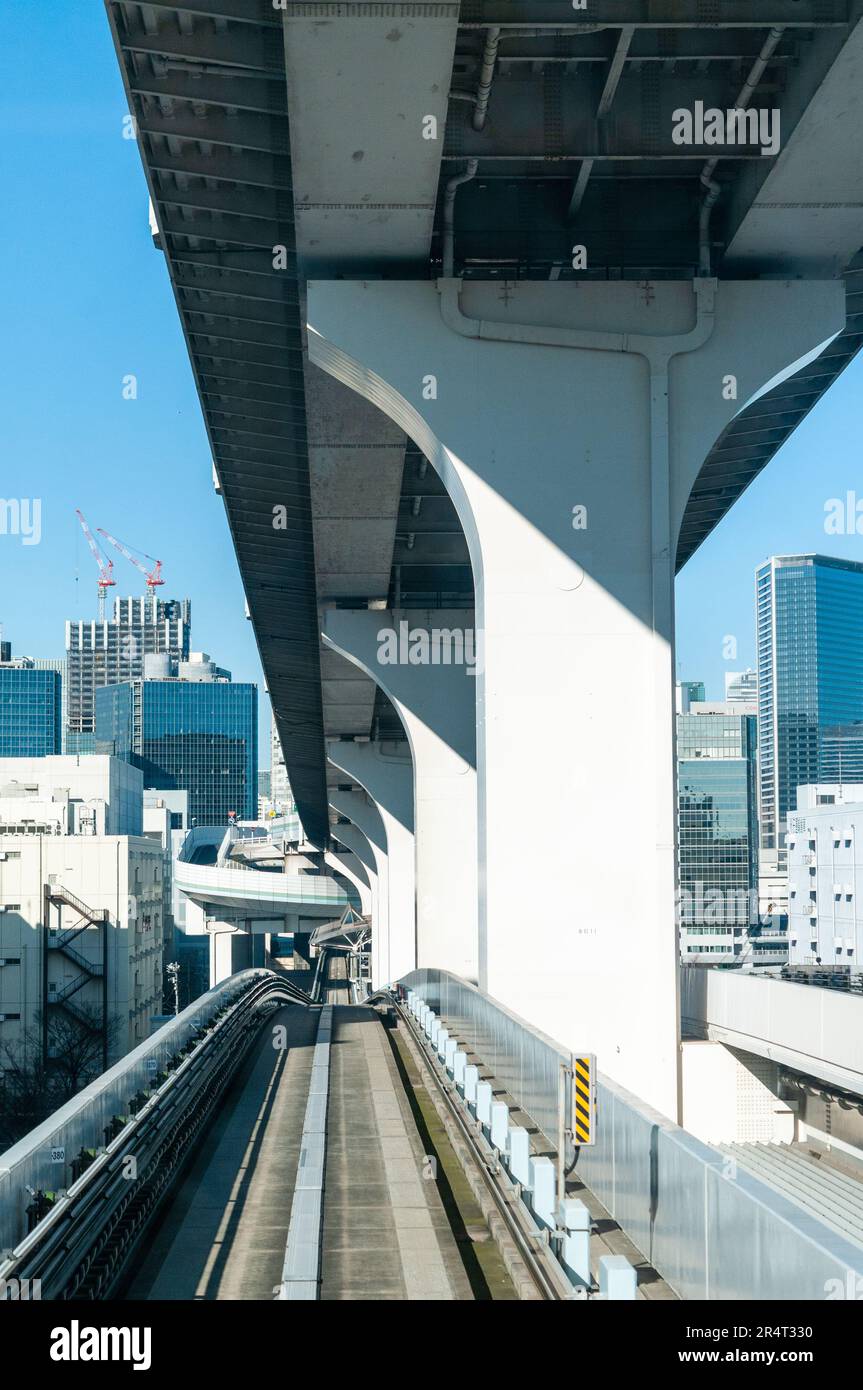 Tokyo, Japan - January 9, 2019. Exterior of the Tokyo light Rail system ...