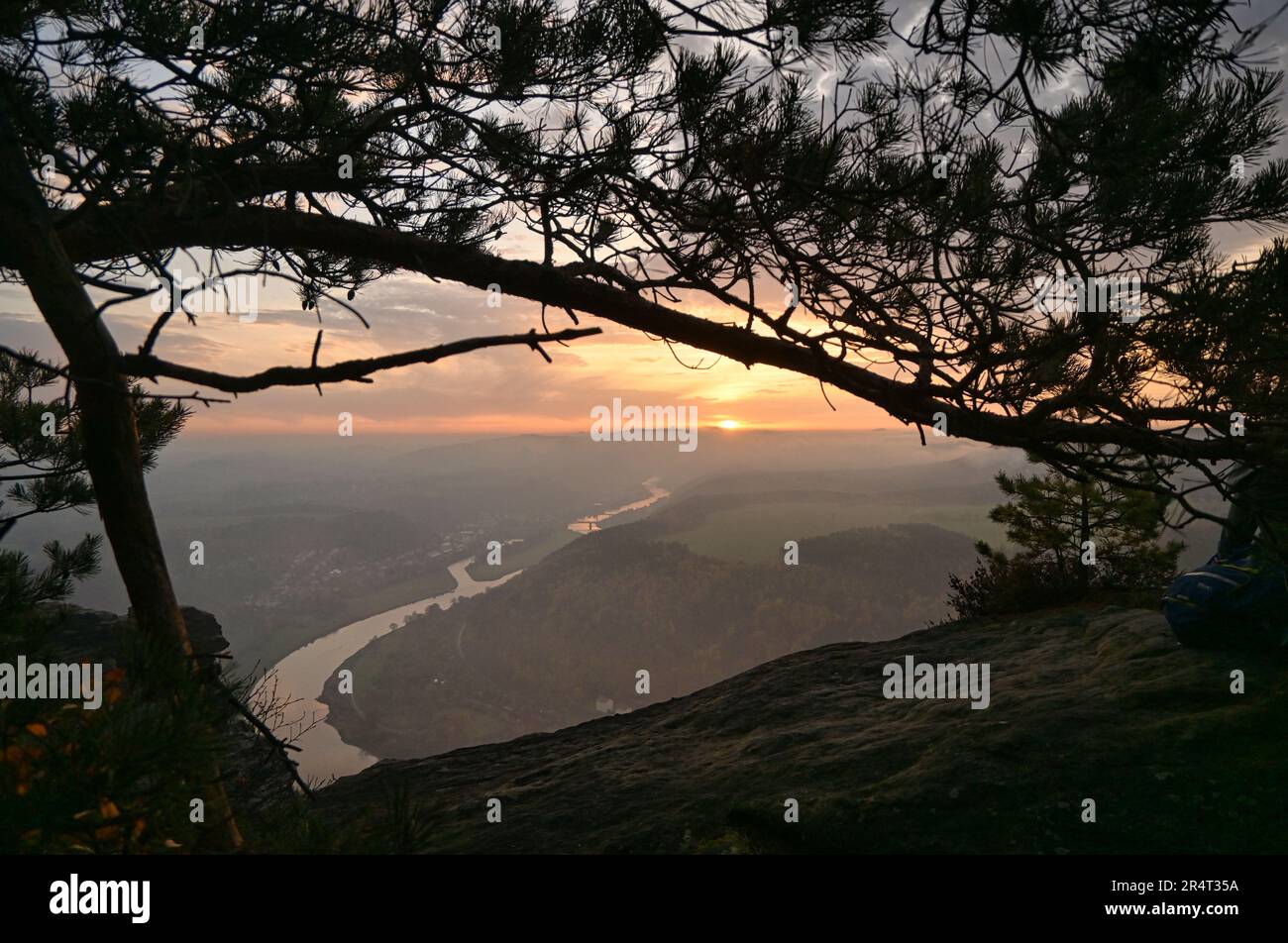The Lilienstein in the Elbe Sandstone Mountains at sunrise Stock Photo ...