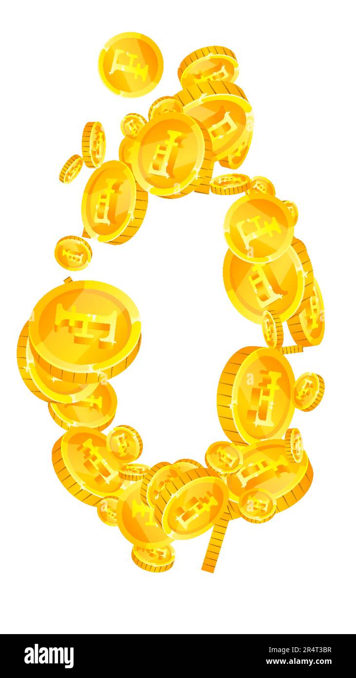 Swiss franc coins falling. Gold scattered CHF coins. Switzerland money ...