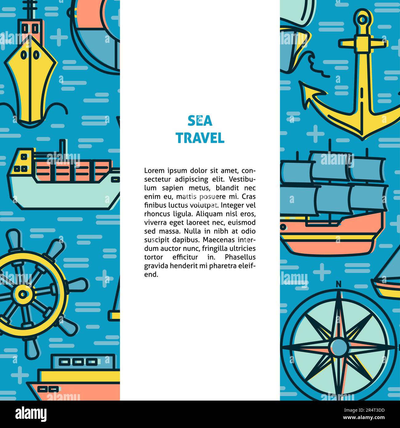 Marine banner or poster template with ships and nautical symbols in ...
